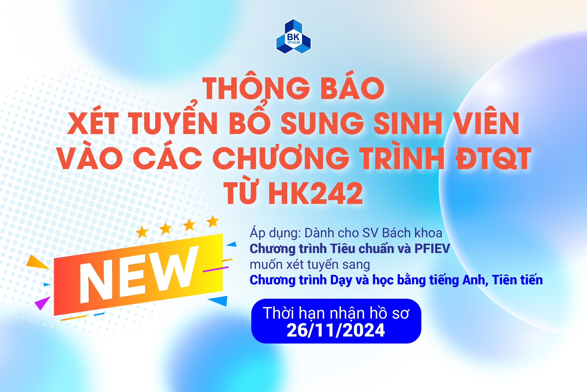 Xét tuyển bổ sung SV vào các chương trình ĐTQT từ HK242 | Trường Đại học Bách khoa - Văn phòng ...